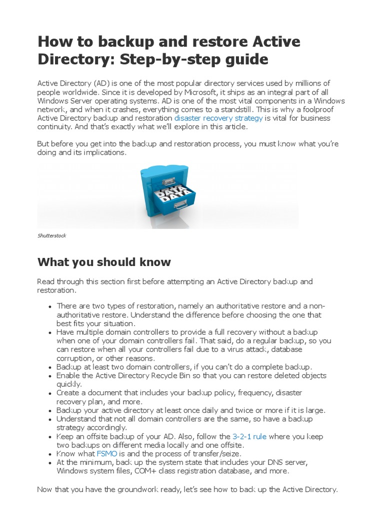 How To Backup and Restore Active Directory - Step-By-step Guide | PDF ...