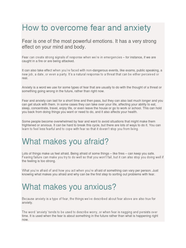 How To Overcome Fear and Anxiety: What Makes You Afraid? | PDF ...