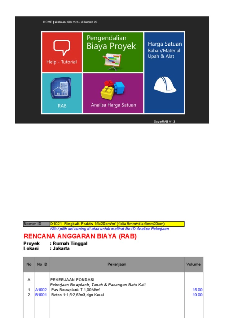 (Rumarumi - Com) 1. Contoh RAB Rumah Format Excel | PDF