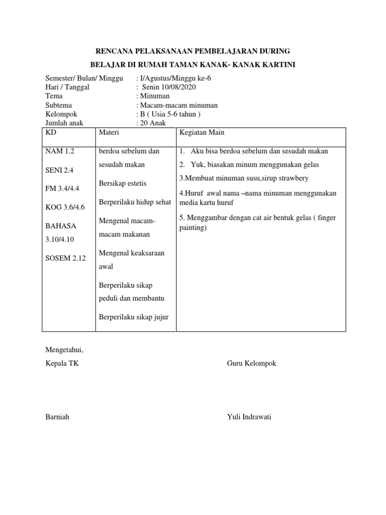 RPPH Tema Diriku Sub Tema Kebutuhanku | PDF