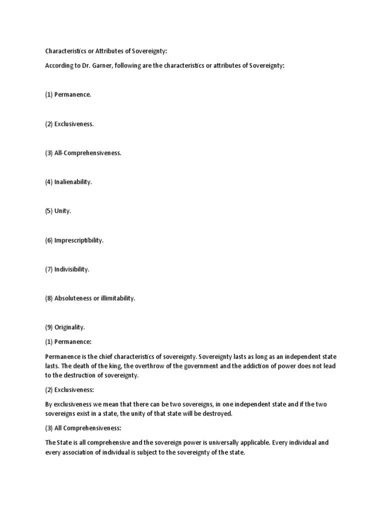 Characteristics of Sovereignty | PDF
