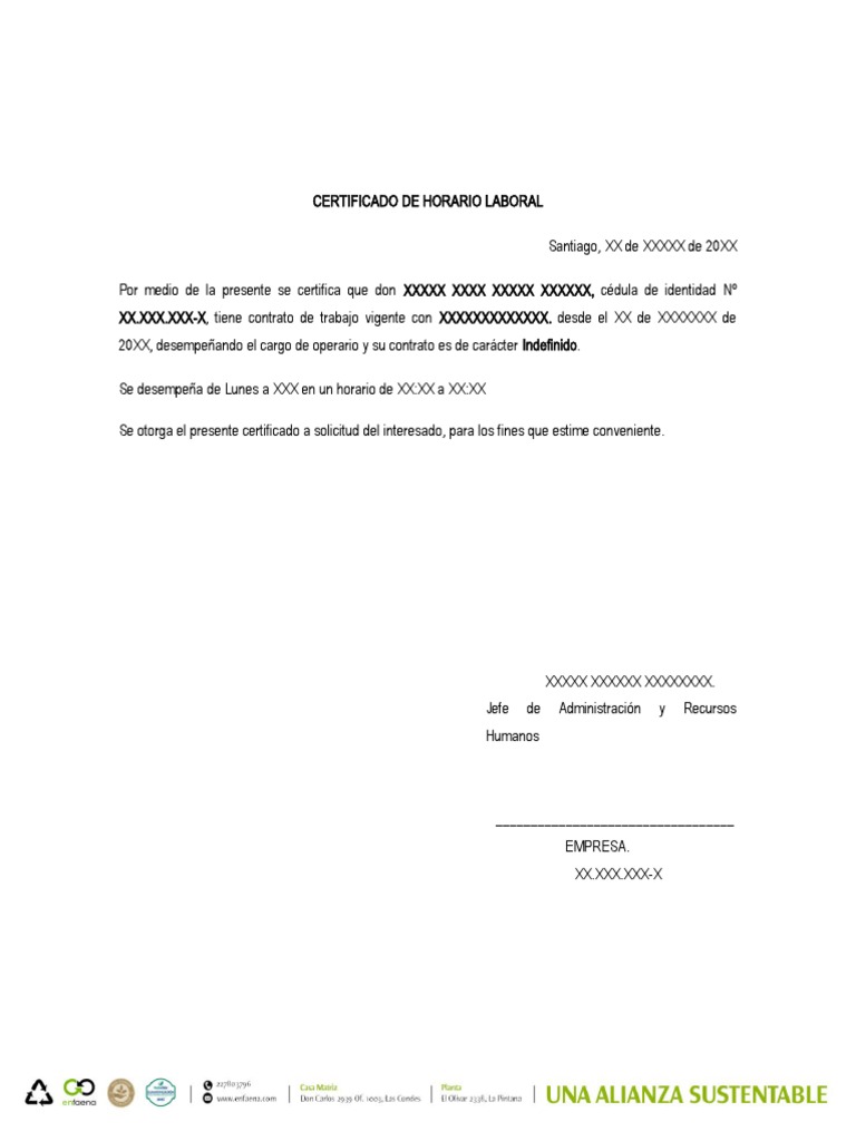Formato Certificado de Horario Laboral | PDF