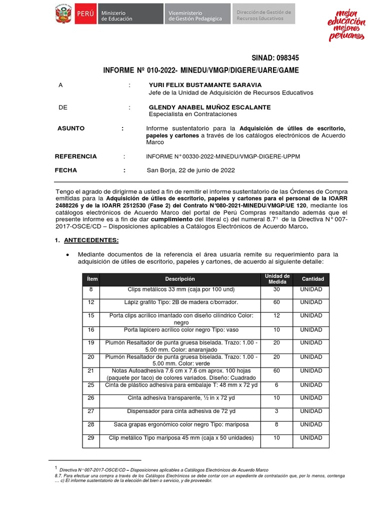 Informe Sustento y Resultados | PDF | Bienes | Lápiz