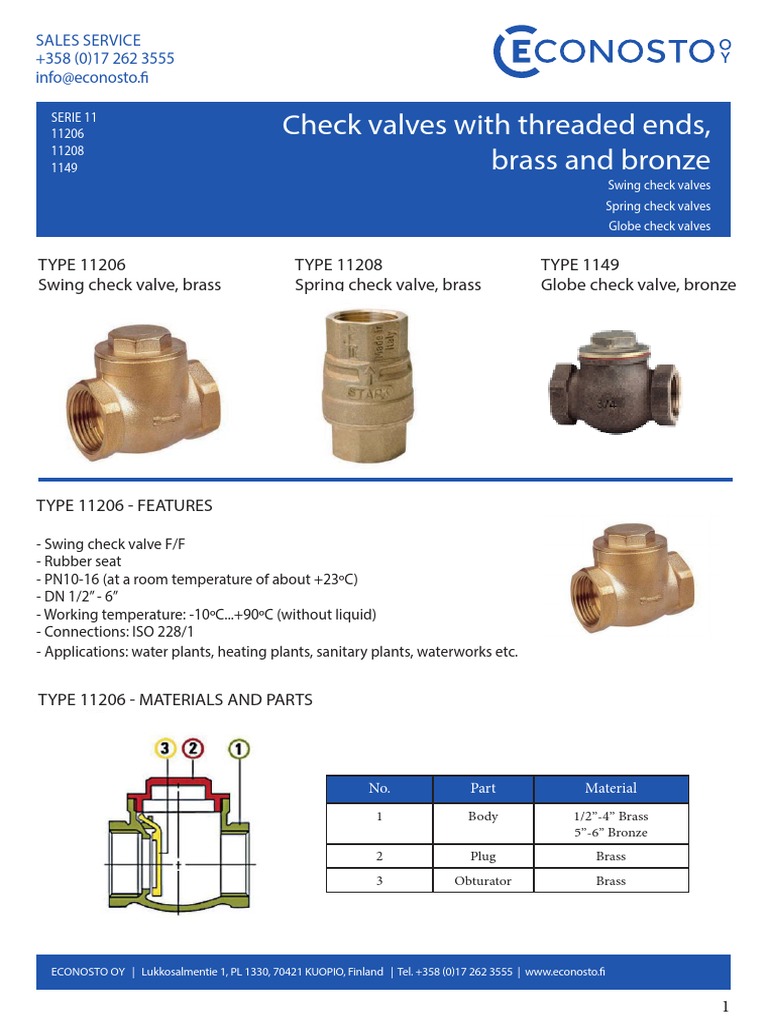 Brass & Bronze Check Valves Guide | PDF | Valve | Applied And ...