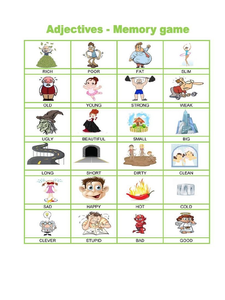 Adjectives - Memory Game | PDF