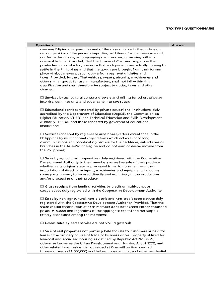 Bir Sample Tax Questionnaire | PDF