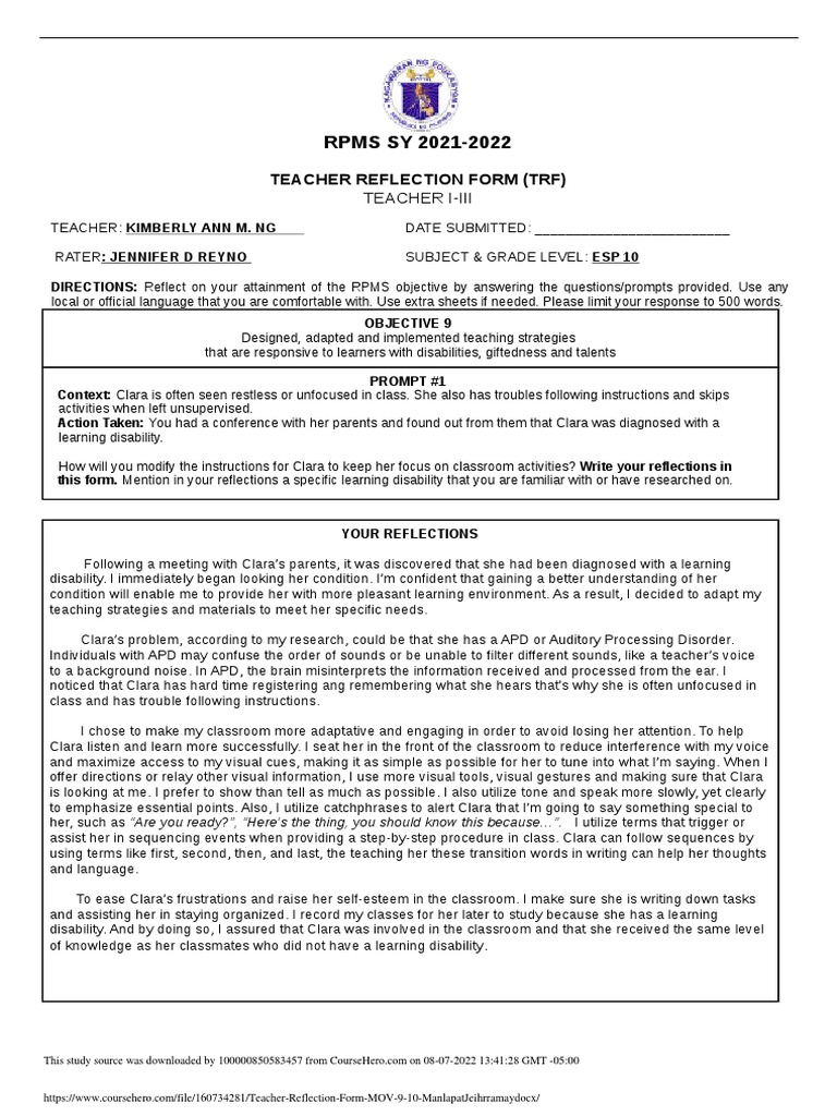 Teacher Reflection Insights | PDF | Educational Assessment | Lesson Plan