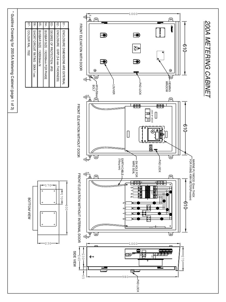 200A Metering Cabinet-Guide Drawings | PDF | Door | Electromagnetism