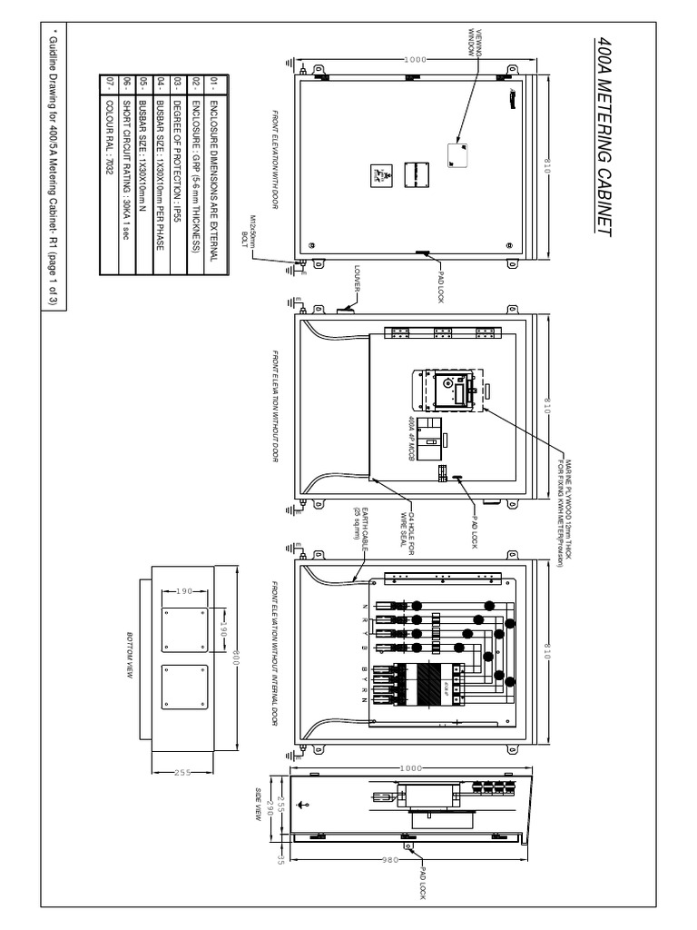400A Metering Cabinet Guide Drawings | Download Free PDF | Door ...