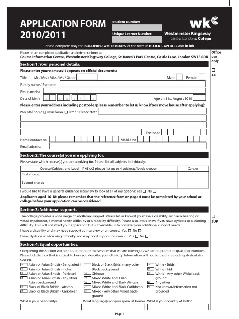 Application Form 2010/2011: Section 1: Your Personal Details | PDF ...