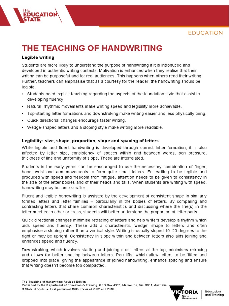 The Teaching of Handwriting: Legible Writing | PDF | Typography | Fluency