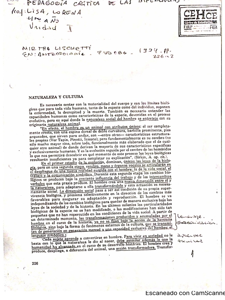 Lischetti, Mirta. Naturaleza y Cultura | PDF