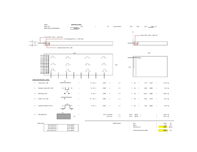 Perhitungan Berat Besi Rigid Pavement | PDF