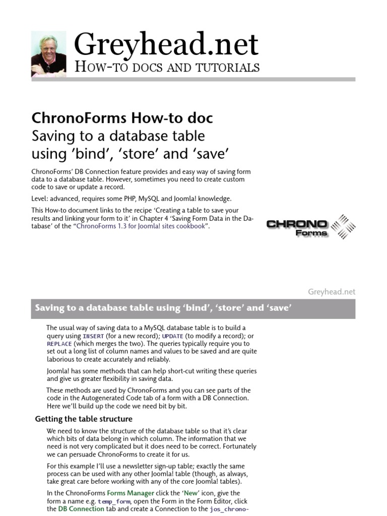 Chronoforms Saving To A Database Table Pdf Array Data Structure Databases