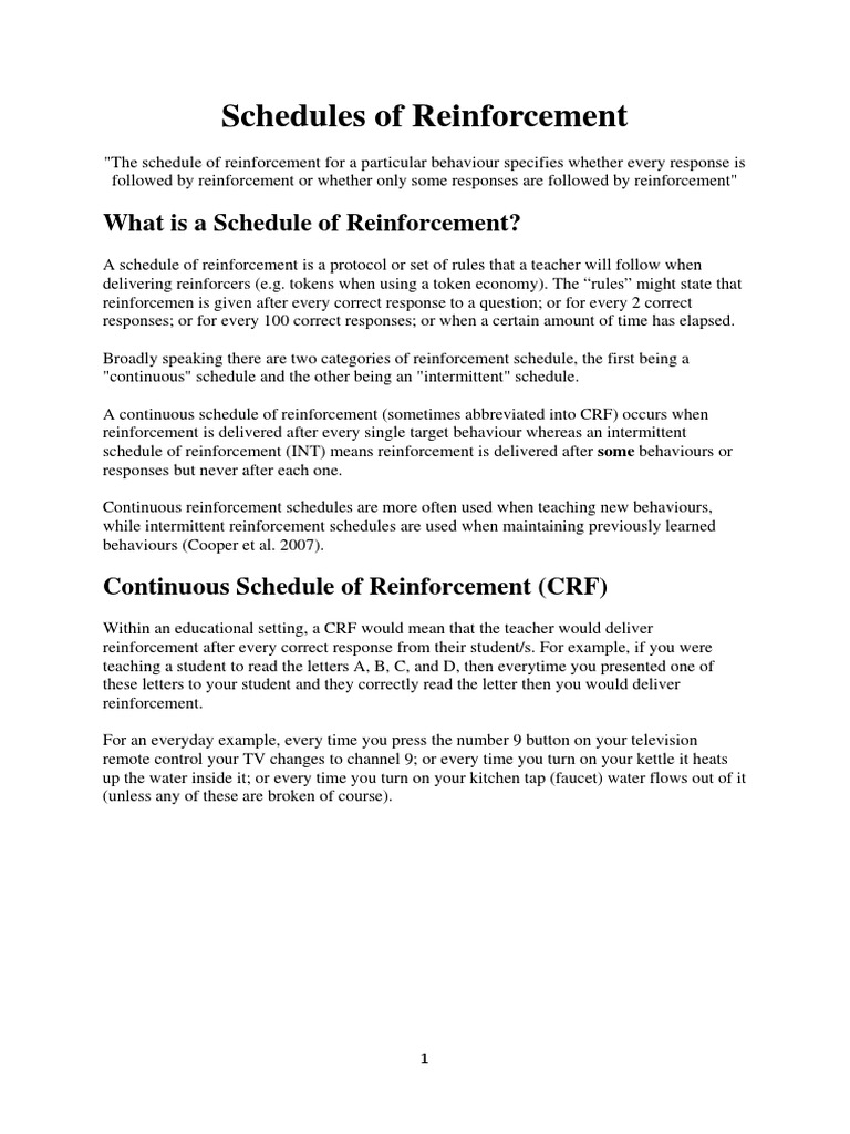 Reinforcement Schedules Explained | PDF | Reinforcement | Psychological ...