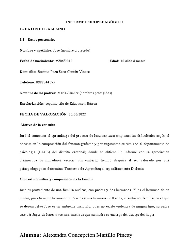 Informe Psicopedagógico Final | PDF | Evaluación | Aprendizaje