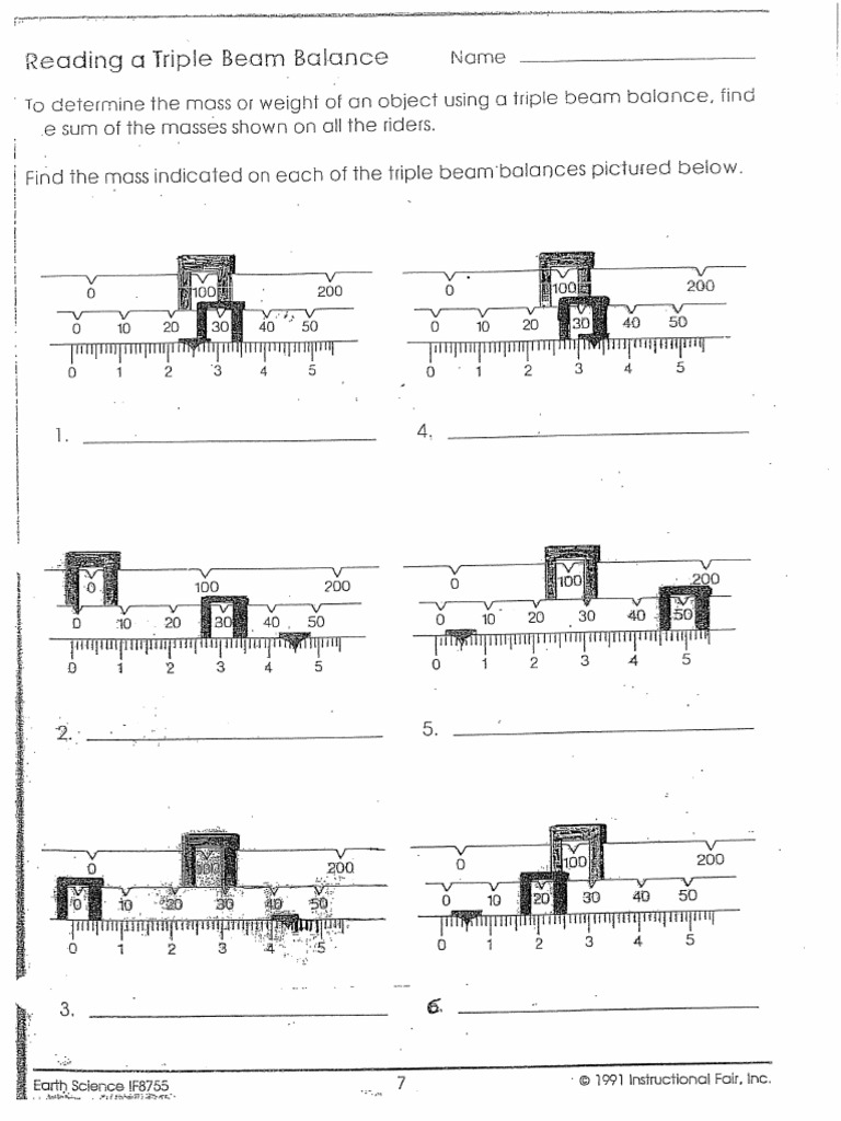 Triple Beam Balance Worksheet | PDF