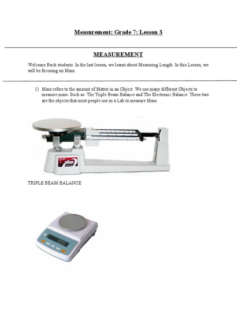 Measurement: Grade 7: Lesson 3 | Download Free PDF | Weighing Scale ...
