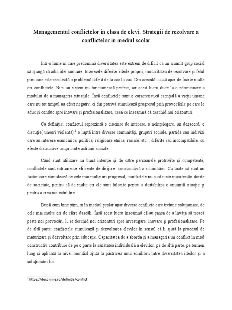 Managementul Conflictelor in Clasa de Elevi | PDF