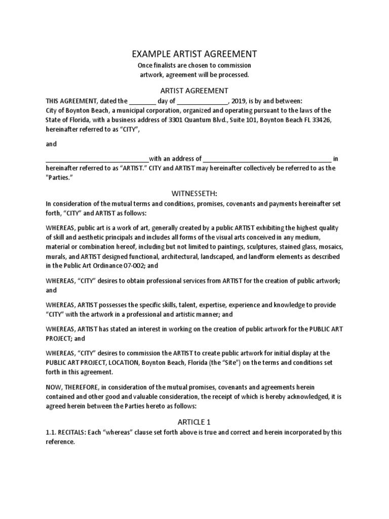 Artist Agreement for Public Artwork | PDF | Employment | Notary Public