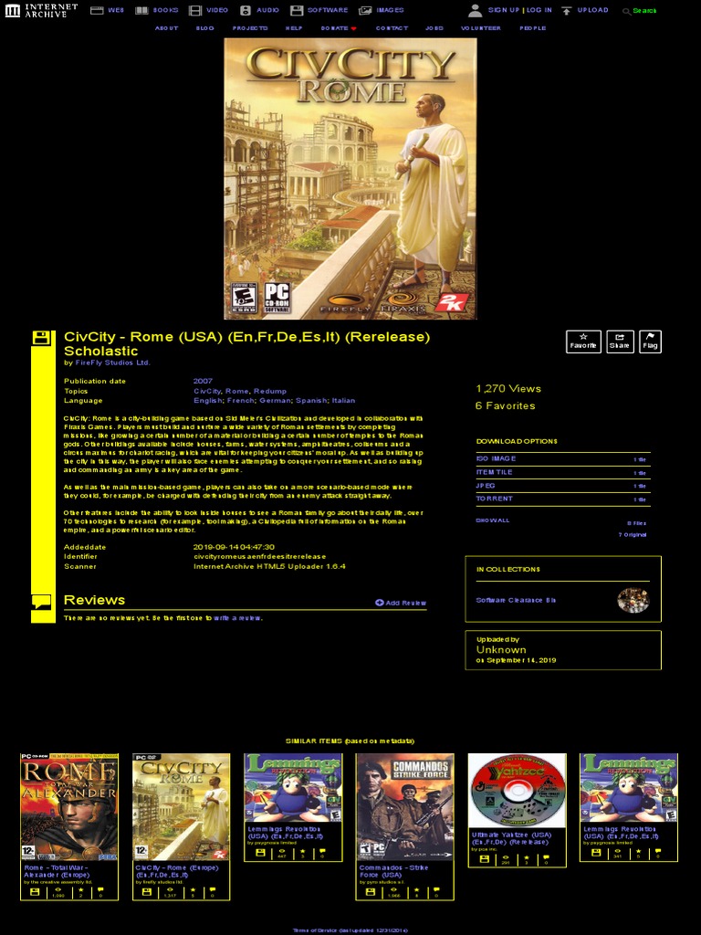 CivCity - Rome (USA) (En, FR, De, Es, It) (Rerelease) Scholastic - FireFly Studios Ltd. - Free ...