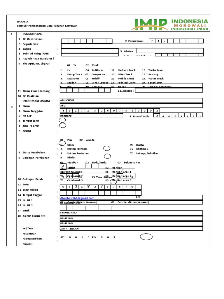 Form Data Karyawan IMIP | PDF