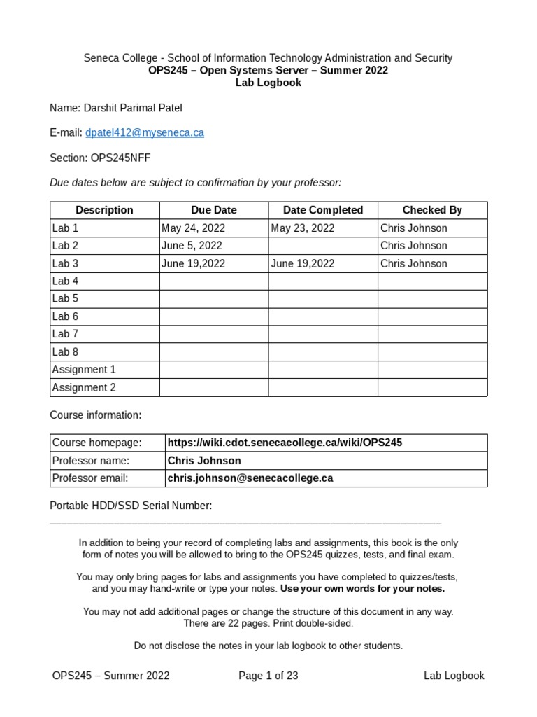 Dpatel412@myseneca - Ca: OPS245 - Open Systems Server - Summer 2022 Lab Logbook | Download Free ...