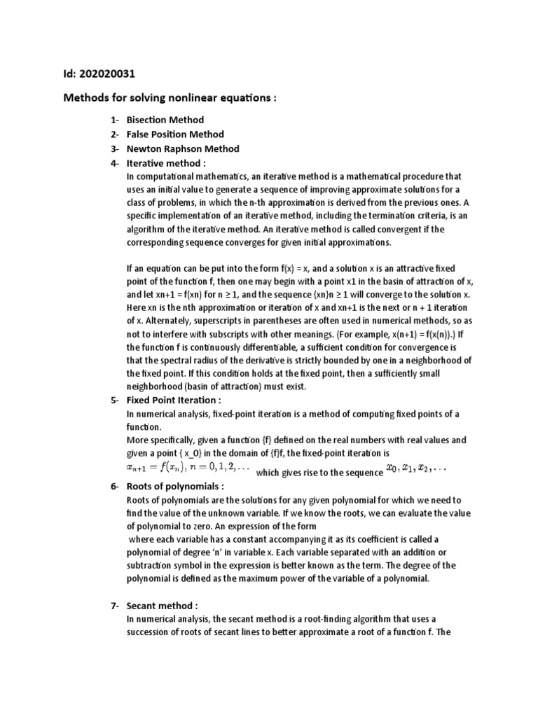 Methods For Solving Nonlinear Equations | PDF | Polynomial | Numerical ...