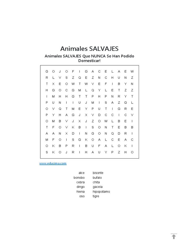 Sopa de Letras Animales Salvajes | PDF