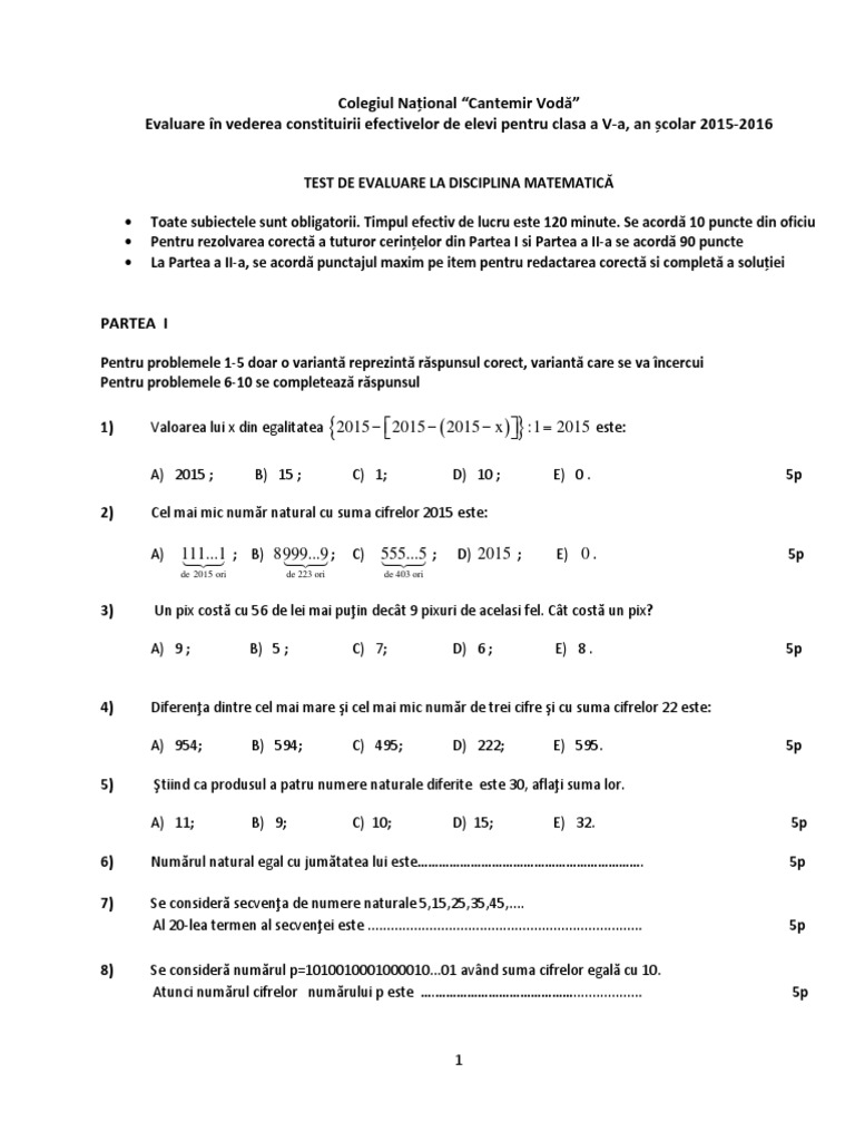 Subiecte 2015 2016 | PDF