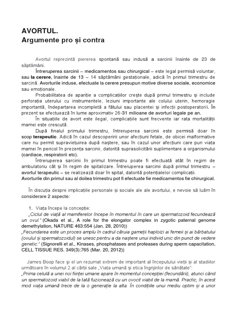 Avortul - Argumente Pro Și Contra | PDF