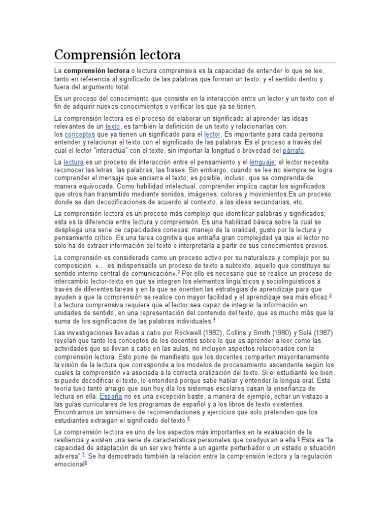 Comprensión Lectora | PDF | Comprensión lectora | Ciencia cognitiva