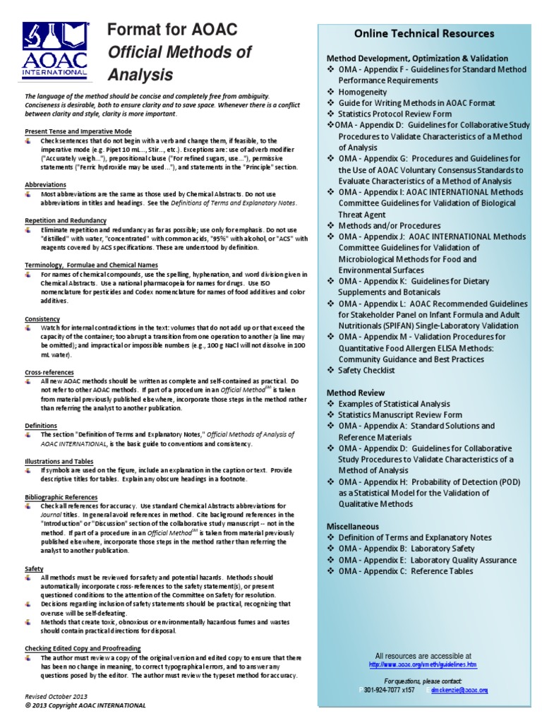Official Methods of Analysis: Format For AOAC | PDF | Matrix ...