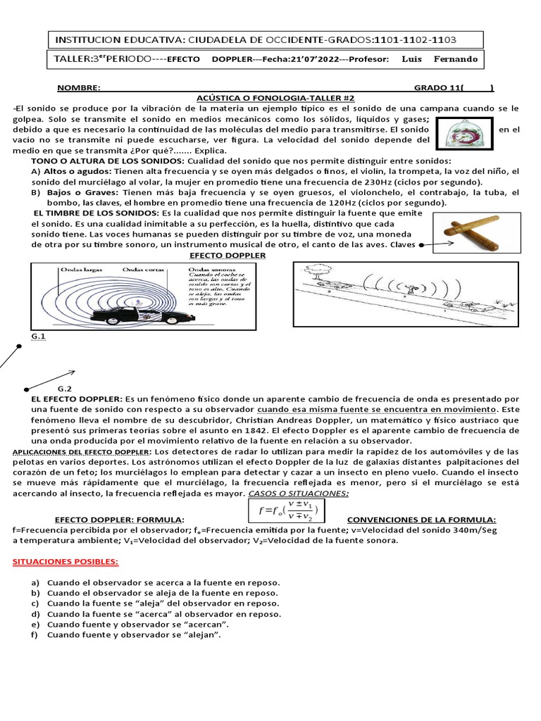 TALLER DE FISICA-#2-3°Periodo-Grados-11°s - EFECTO DOPPLER-ACUSTICA ...