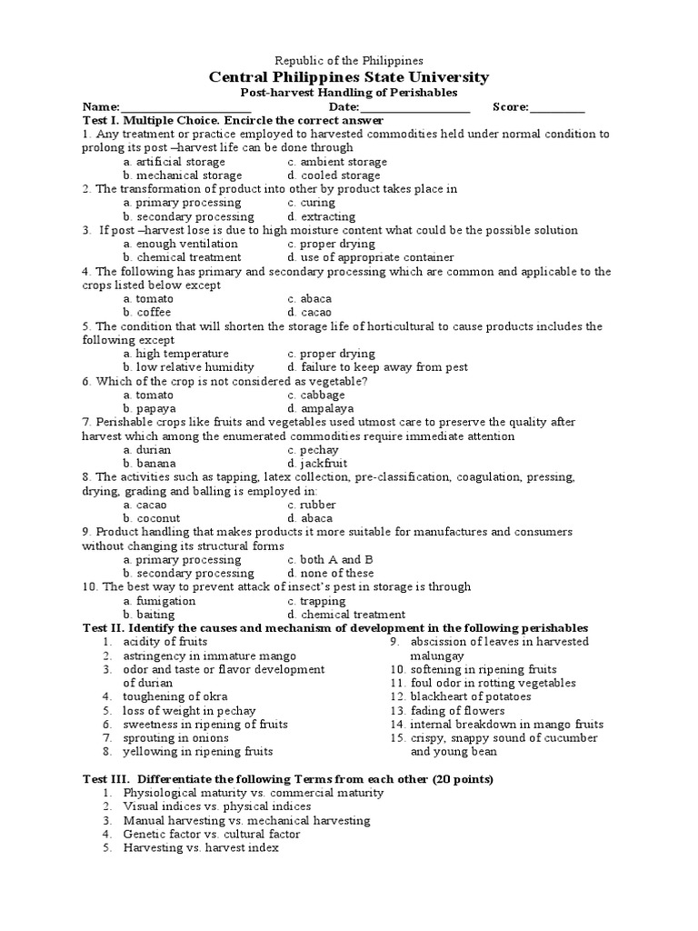 Post Harvest Exam REYCANS 2022 | PDF | Vegetables | Fruit
