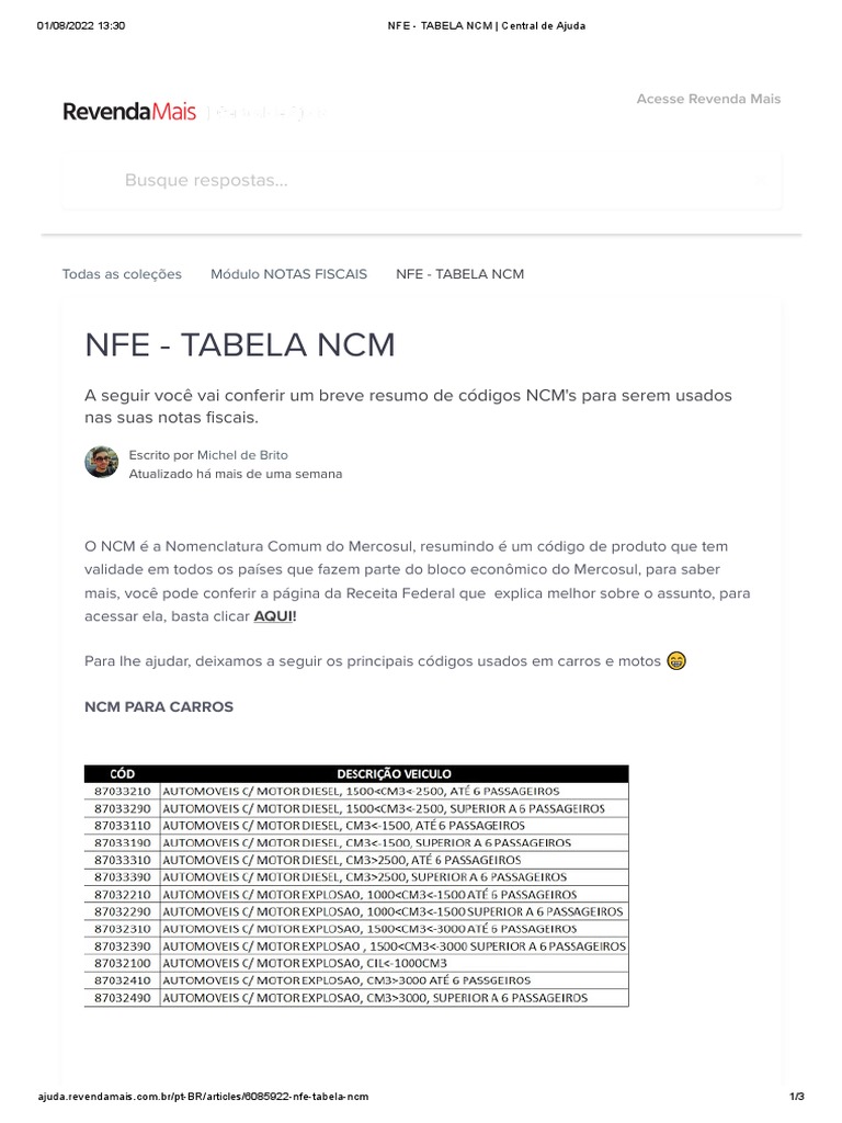 NFE - TABELA NCM - Nota Fiscal | PDF