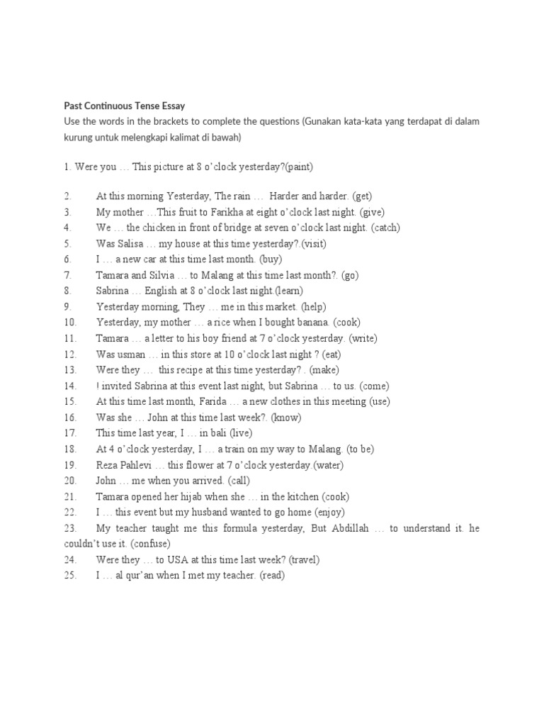 Past Continuous Tense Essay | PDF