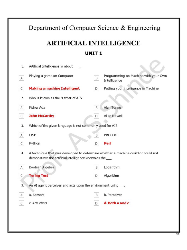 Artificial Intelligence MCQ Bank | PDF