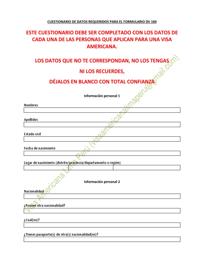 Formulario DS-160 (2021) | PDF