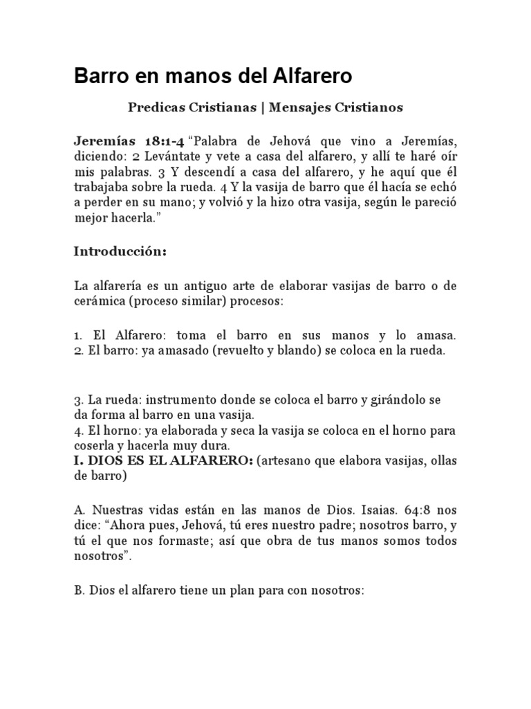 Barro En Manos Del Alfarero Pdf Cerámica Dios