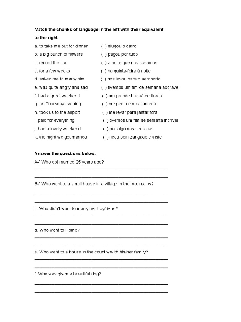 Match The Chunks of Language in The Left With Their Equivalent To The ...