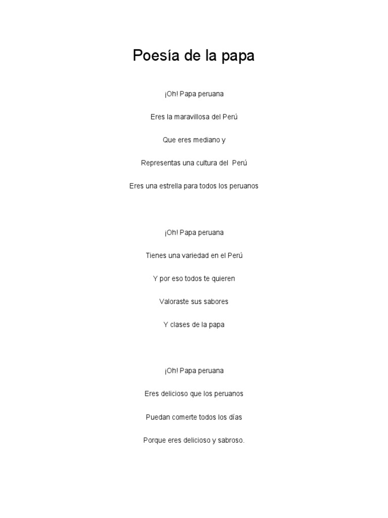 Poesía de La Papa | Descargar gratis PDF | Patata | Perú