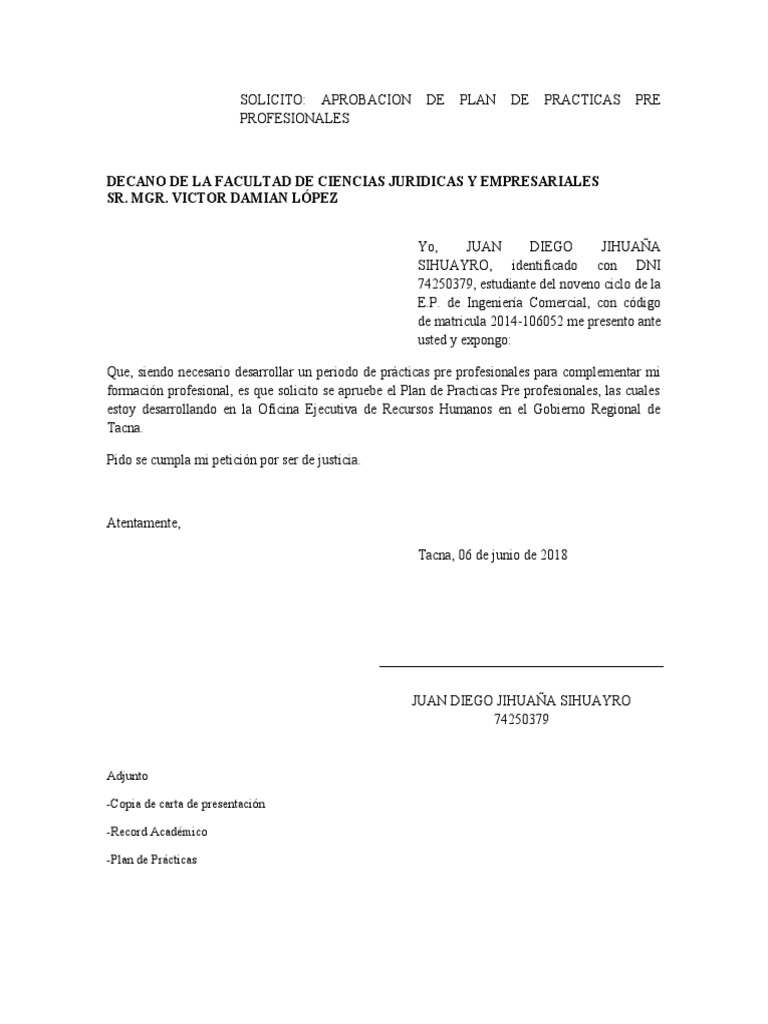 Solicito Plan de Practicas Modelo | PDF