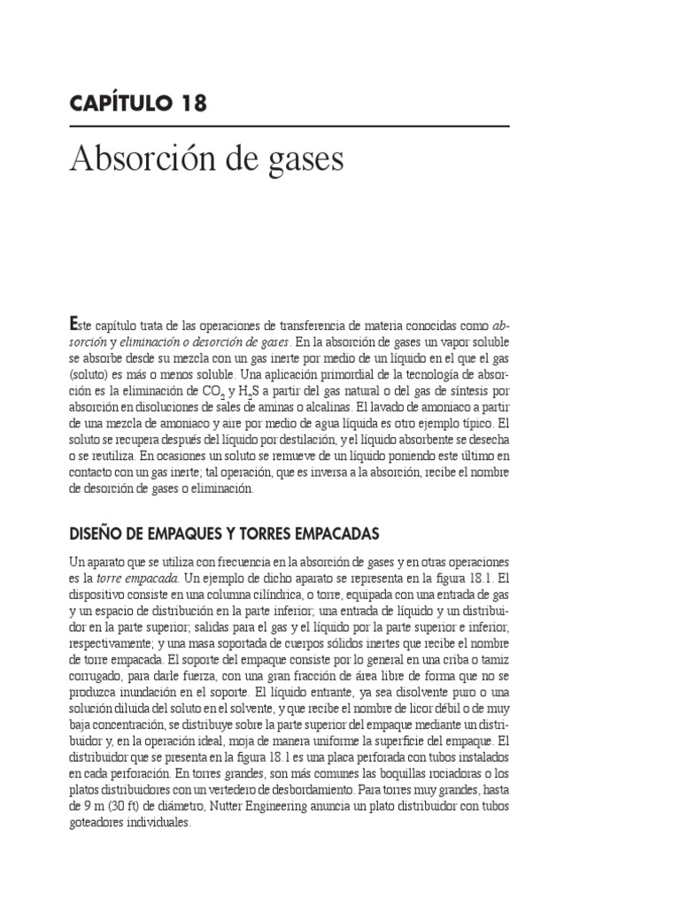 Absorción de Gases en Torres Empacadas | PDF | Absorción (Química ...