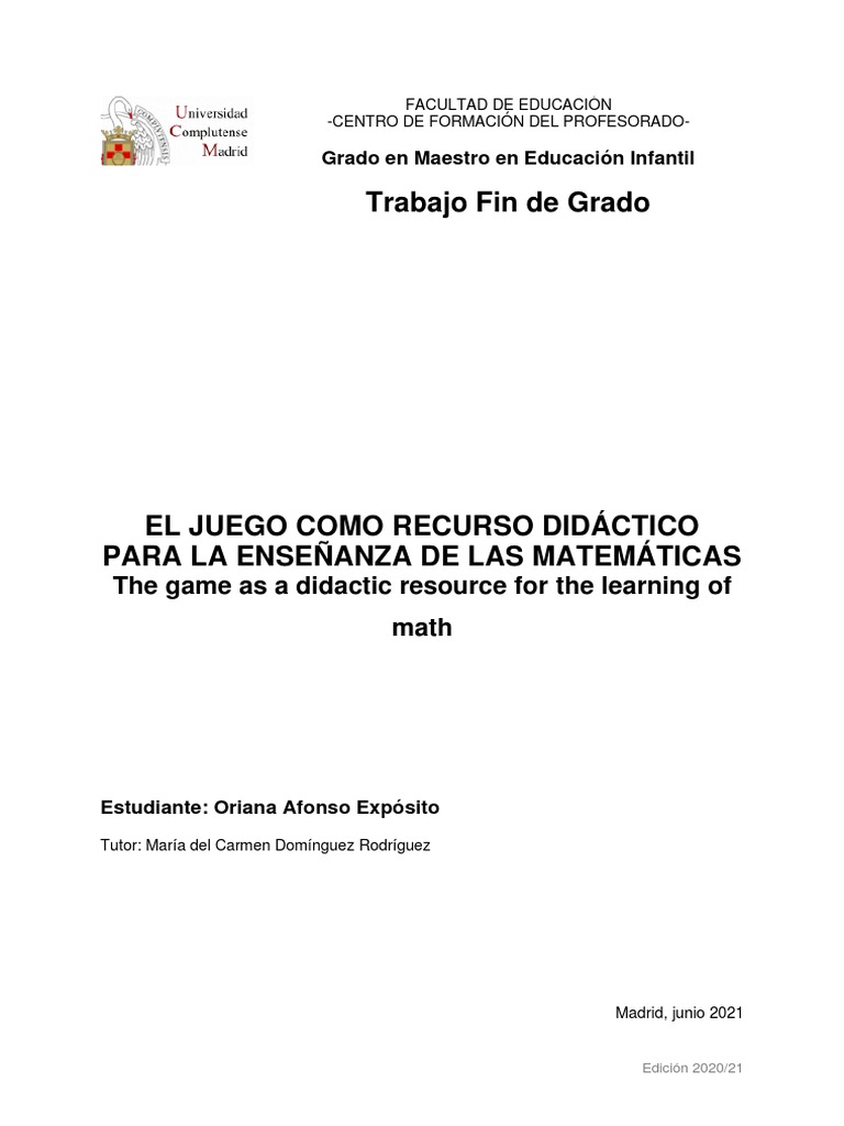 El Juego Como Recurso Didactico para La Ensenanza de Las Matematicas | PDF | Aprendizaje ...
