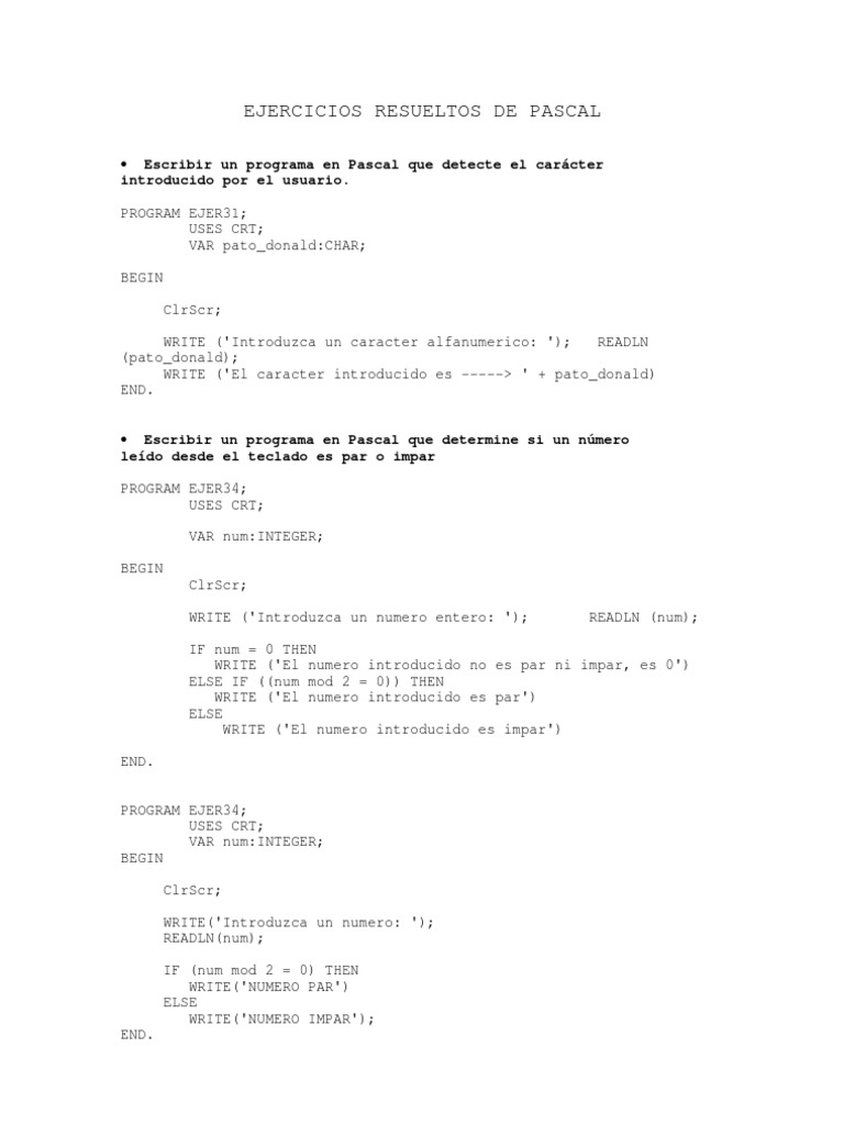 Ejercicios Pascal | Modelado científico | Sintaxis (Lógica)