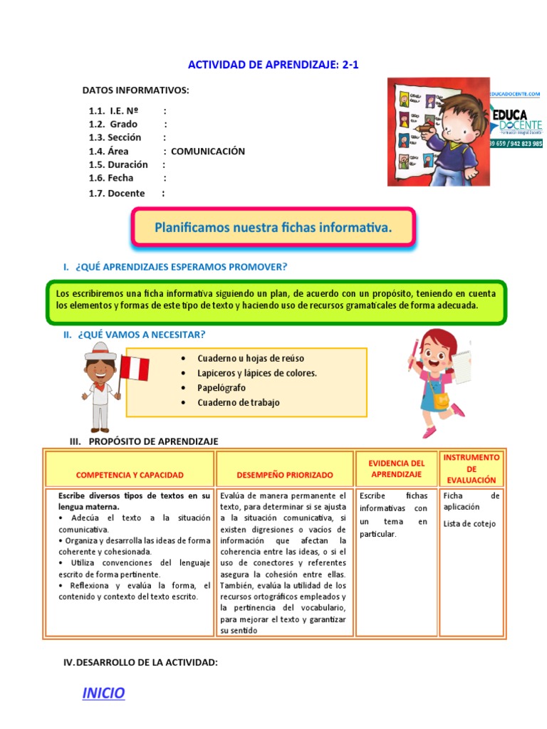 D2 A1 SESIÓN 5TO Nuestro País en Fichas Informativas. | PDF ...