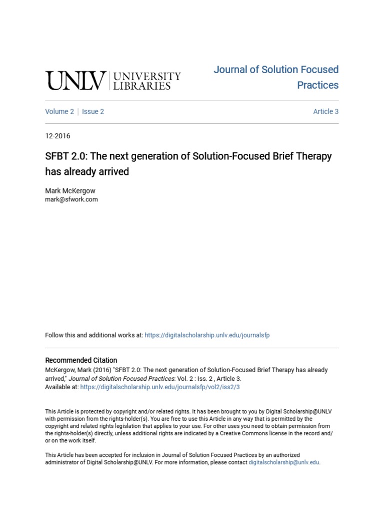 SFBT 2.0 - The Next Generation of Solution-Focused Brief Therapy | PDF ...