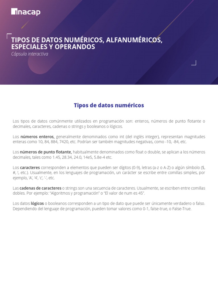 Tipos de Datos: Alfanuméricos y Más | PDF | Tipo de datos | Ascii