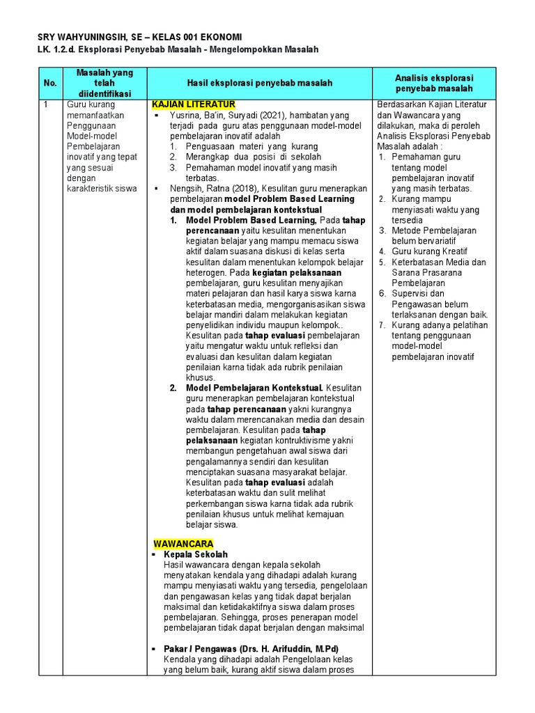LK. 1.2 Eksplorasi Penyebab Masalah - Presentasi | PDF